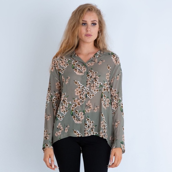 Tops | Masai Copenhagen Ibily Floral Print Blouse Sage Green Medium ...